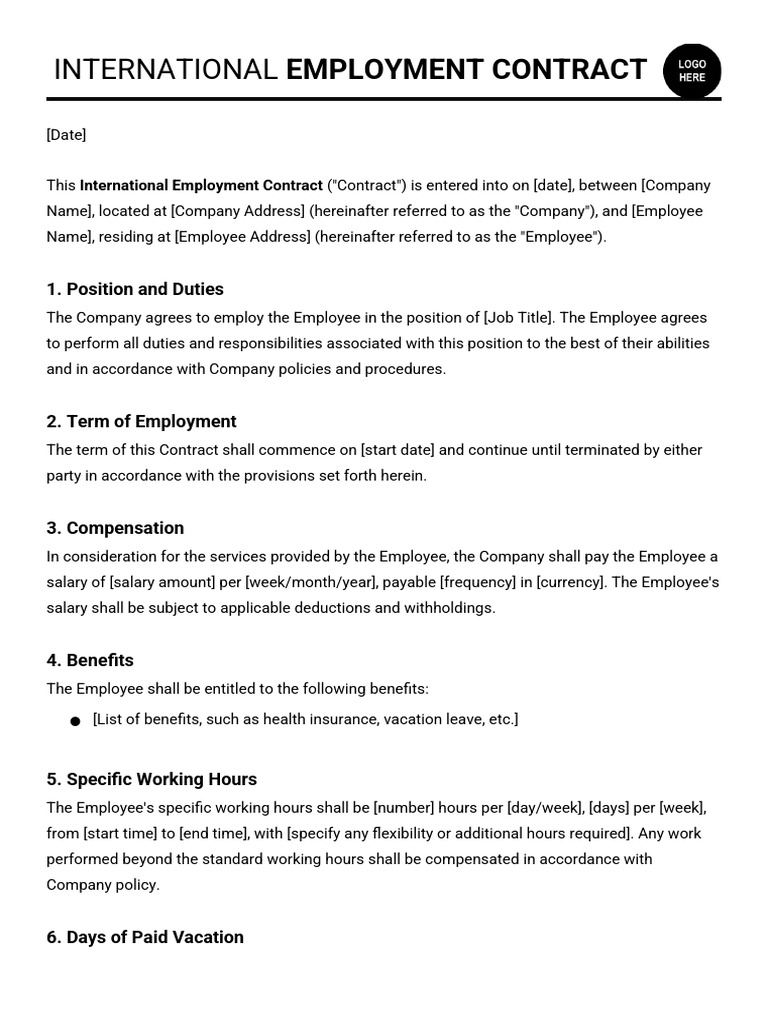 International Employment Contract Template | PDF | Employment | Arbitration