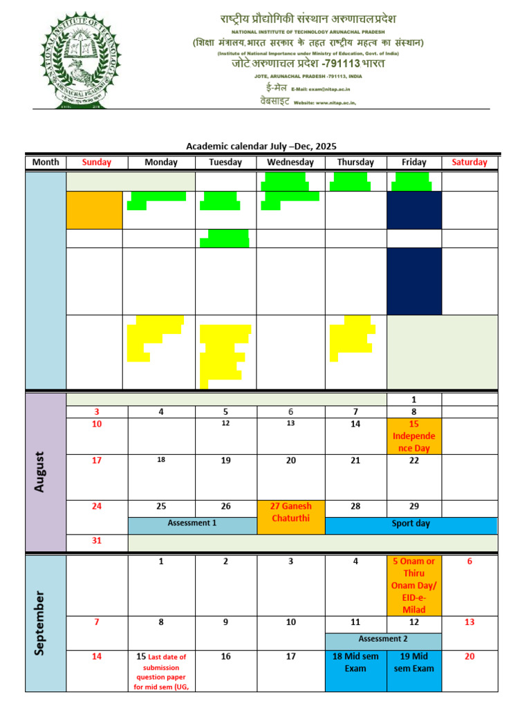 NIT Arunachal Pradesh Academic Calendar 2025 | PDF | Academic Term ...