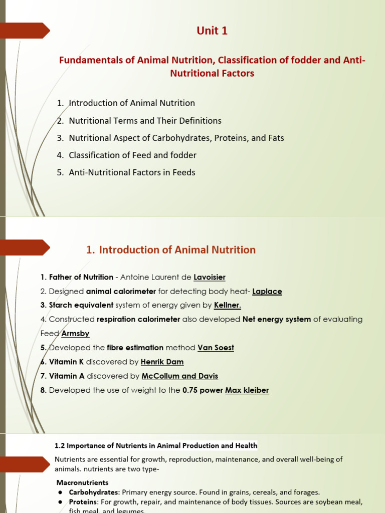 Animal Nutrition L1 | PDF | Diet & Nutrition | Dietary Fiber