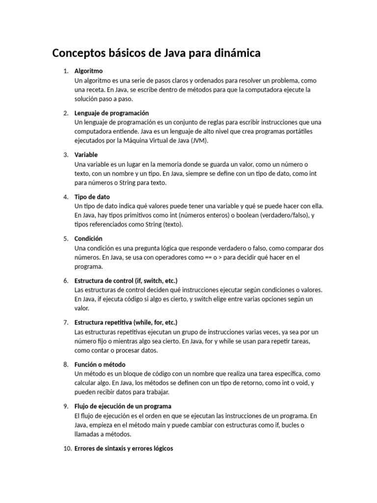 Conceptos Básicos de Java para Dinámica | PDF | Java (lenguaje de programación) | Herencia ...