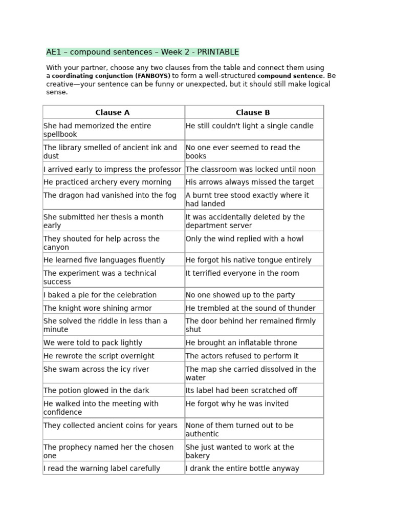 Create Compound Sentences Activity | PDF