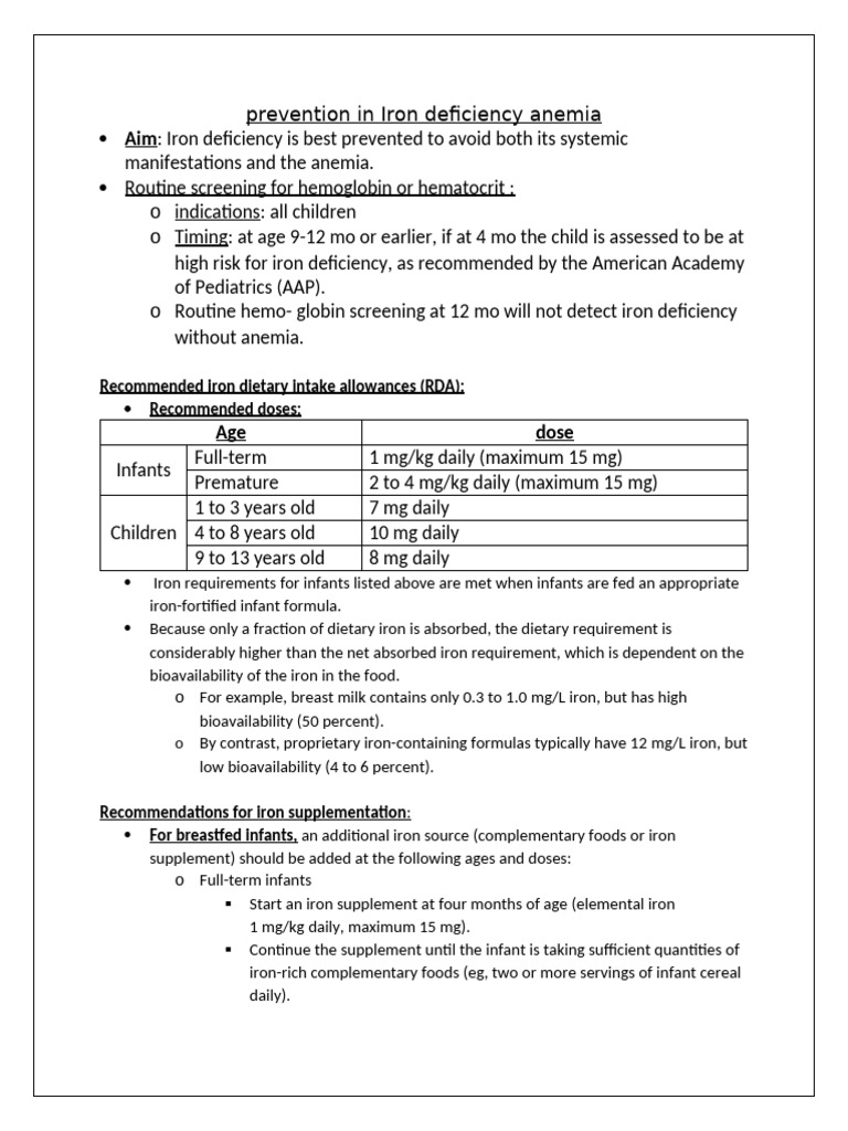 Iron Deficiency Anemia Prevention Guidelines | PDF | Haemophilia ...