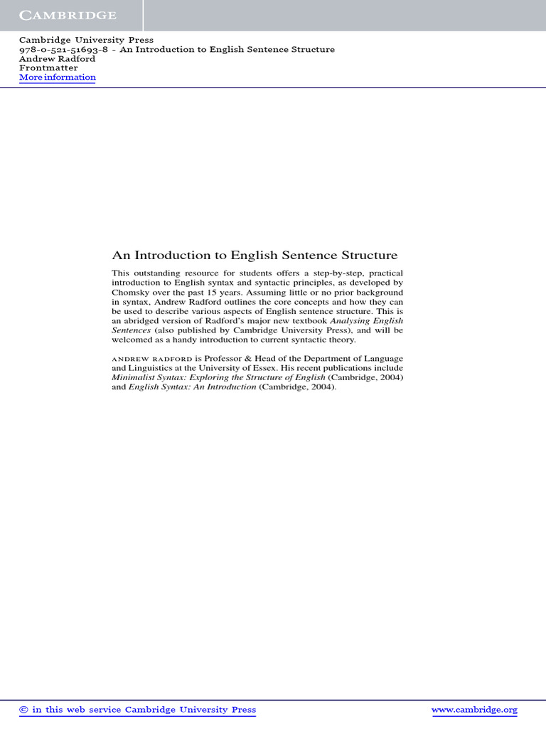An Introduction To English Sentence Structure 1vn22hlvar | PDF | Syntax ...