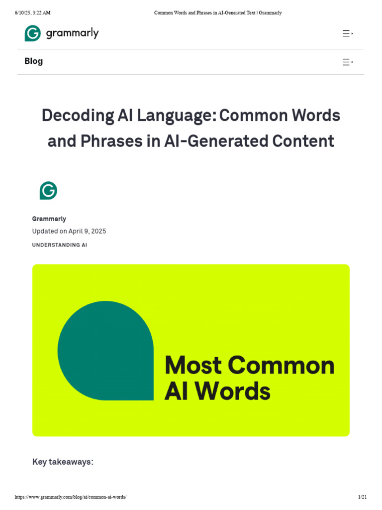 Common Words and Phrases in AI-Generated Text - Grammarly | PDF | Artificial Intelligence ...