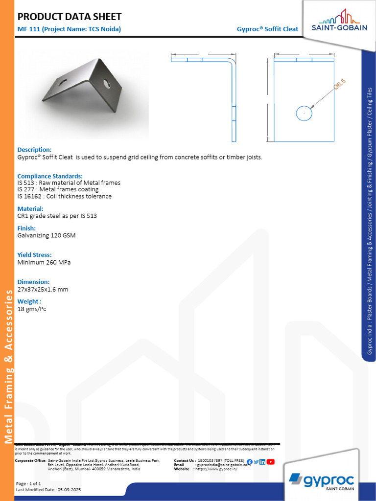 Gyproc Soffit Cleat Product Data Sheet | PDF | Drywall | Building ...