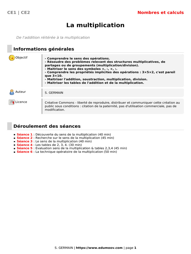 Comprendre la multiplication en CE1-CE2 | PDF | Multiplication ...