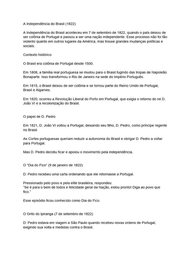 Independência do Brasil em 1822 | PDF