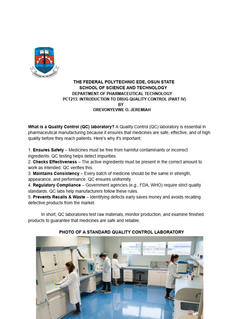 PCT213 Introduction To Drug Quality Control (Part IV) | PDF ...