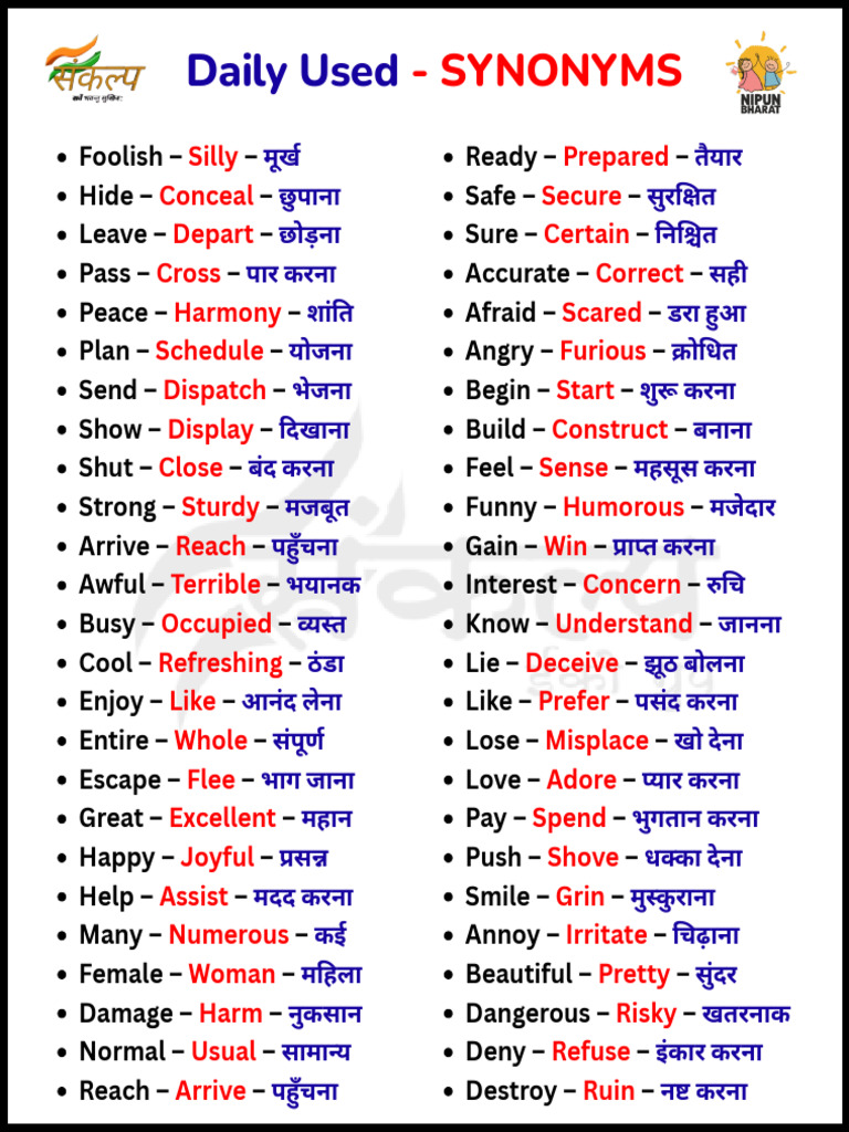Daily Used - Synonyms | PDF