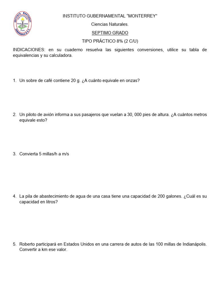 Conversiones Ejercicios | PDF