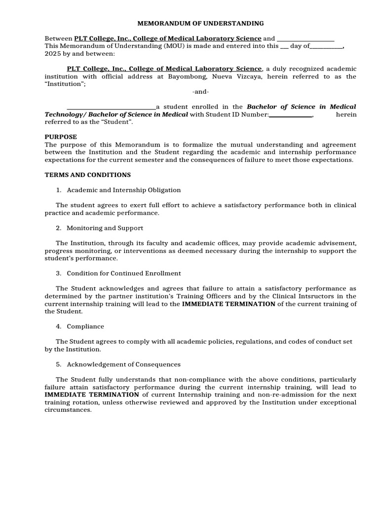 MOU for Medical Internship Agreement | PDF | Justice | Crime & Violence