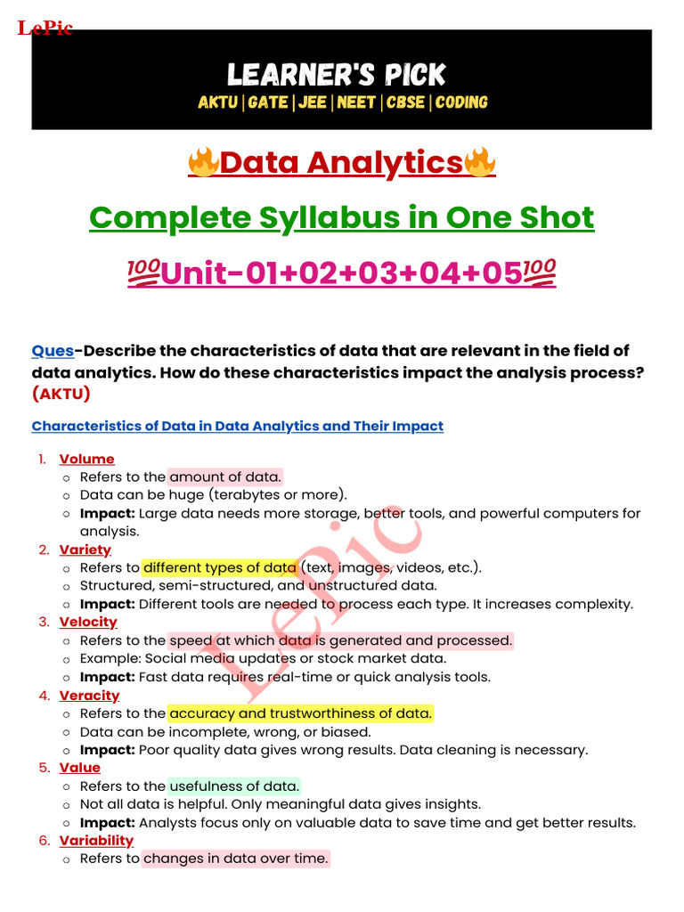 Data Characteristics in Analytics Explained | PDF | Support Vector ...