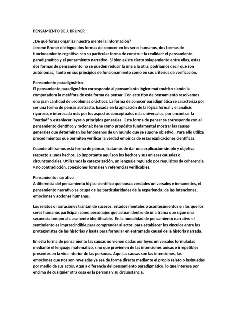 Pensamiento de J. Bruner | PDF | Pensamiento | Verdad