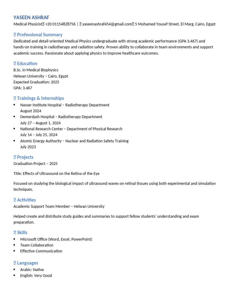 Medical Physicist Resume - Yaseen Ashraf | PDF
