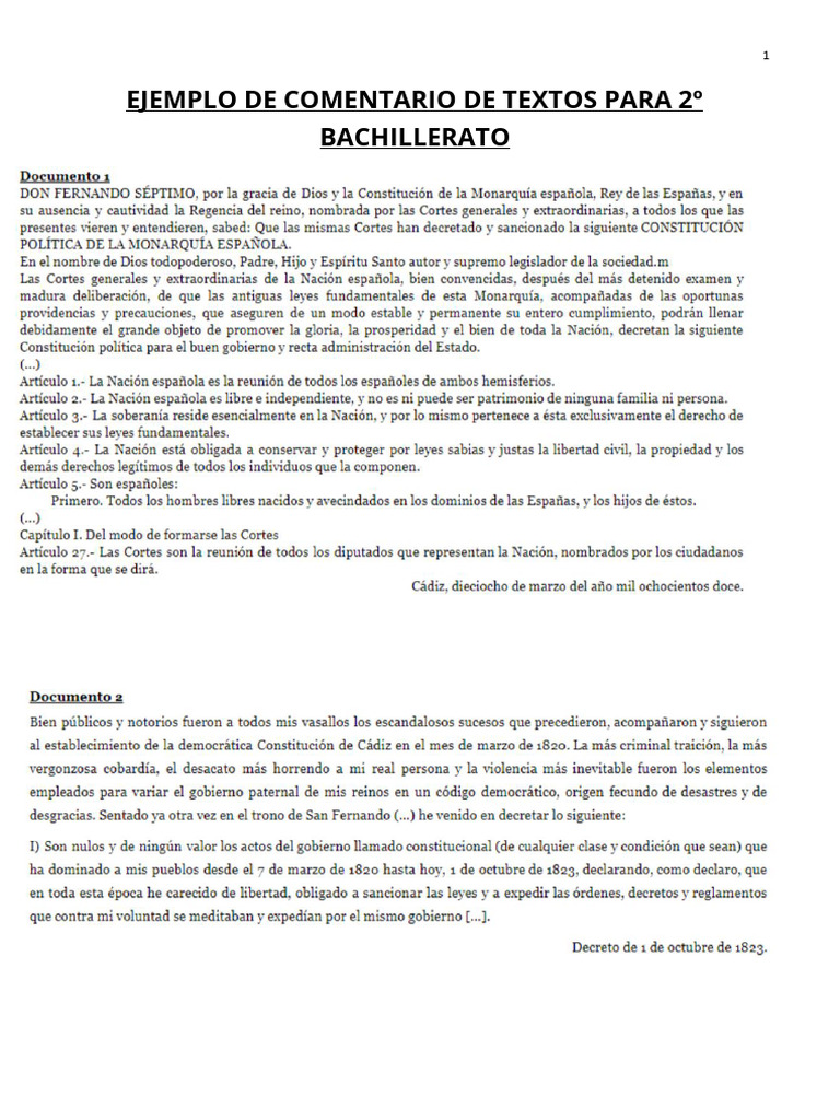 Ejemplo de Comentario de Textos 2º Bach | PDF | Guerra peninsular | España
