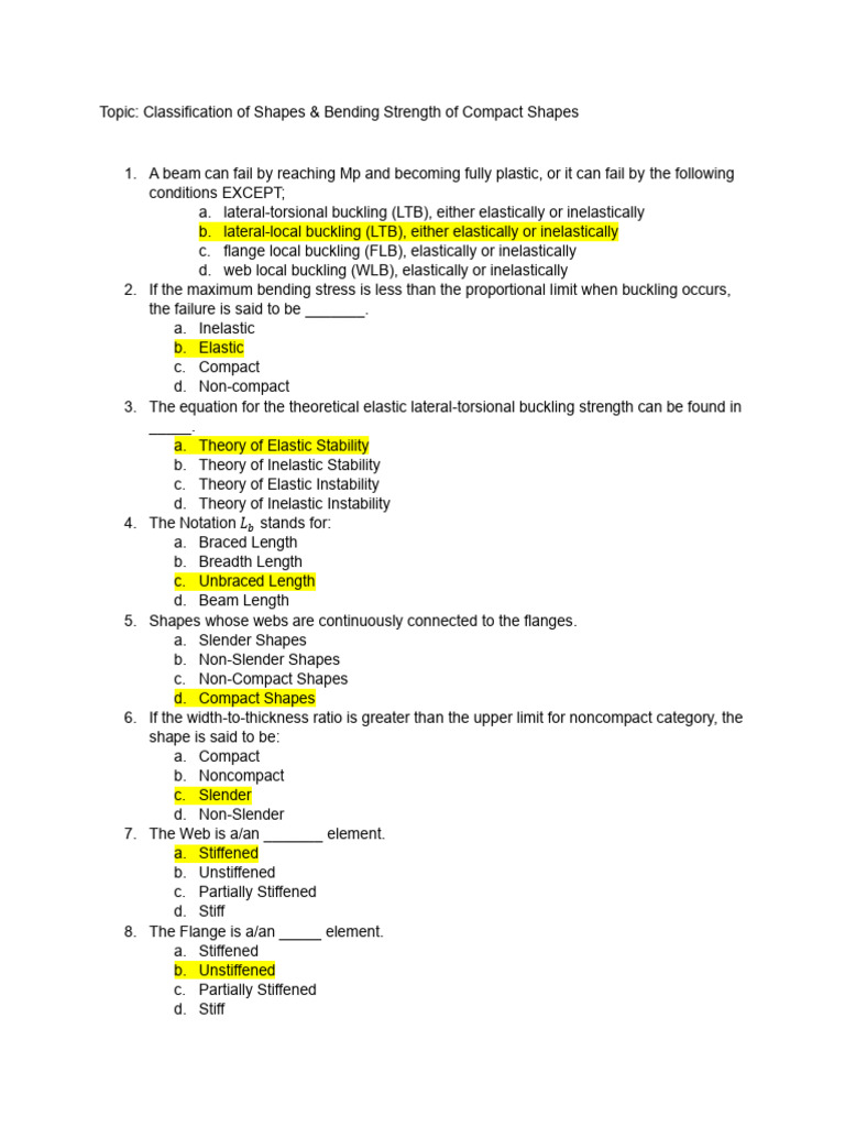 Classification of Shapes & Bending Strength of Compact Shapes ...