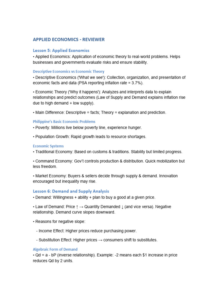 Applied Economics Reviewer | PDF | Demand | Elasticity (Economics)