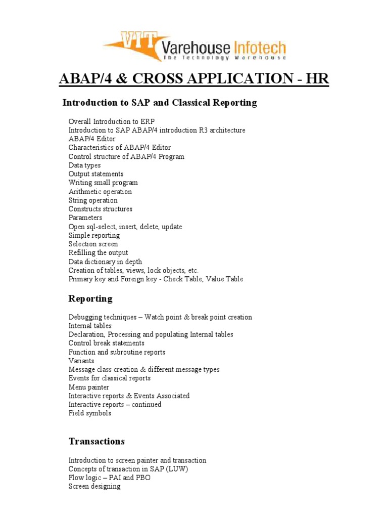 Abap/4 & Cross Application - HR: Introduction To SAP and Classical Reporting | PDF | Computer ...