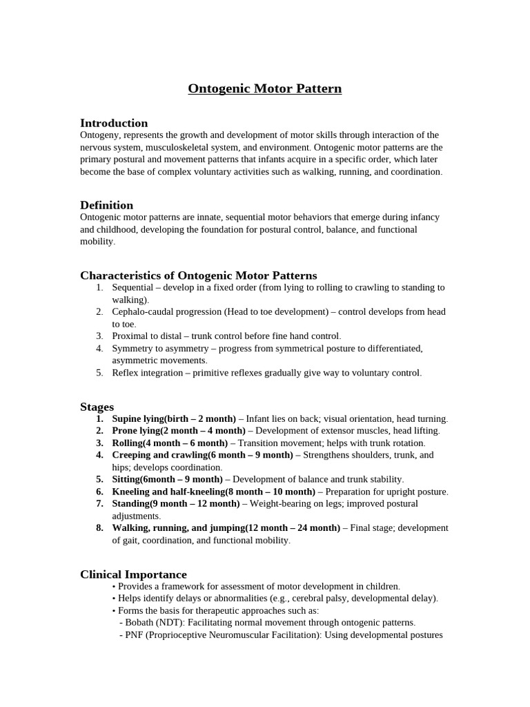Understanding Ontogenic Motor Patterns | PDF | Medical Specialties ...