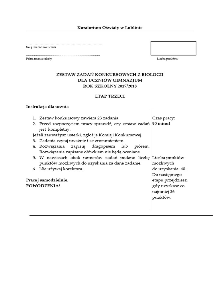 Konkurs Biologiczny e III 2018 PDF-1 | PDF