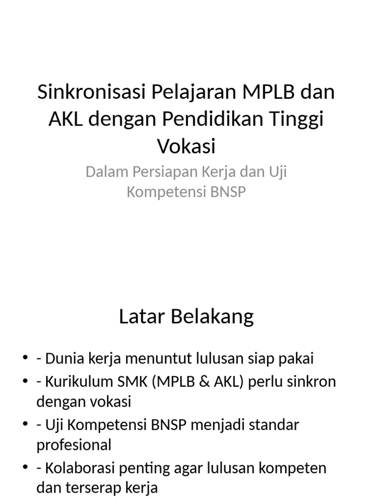 Sinkronisasi MPLB AKL Vokasi BNSP | PDF