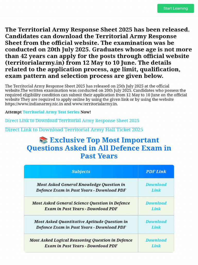 Territorial Army NotificationExam Info | PDF