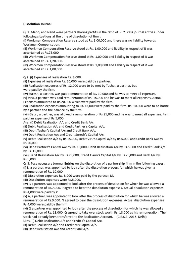 Journal Entries for Partnership Dissolution | PDF | Debits And Credits ...