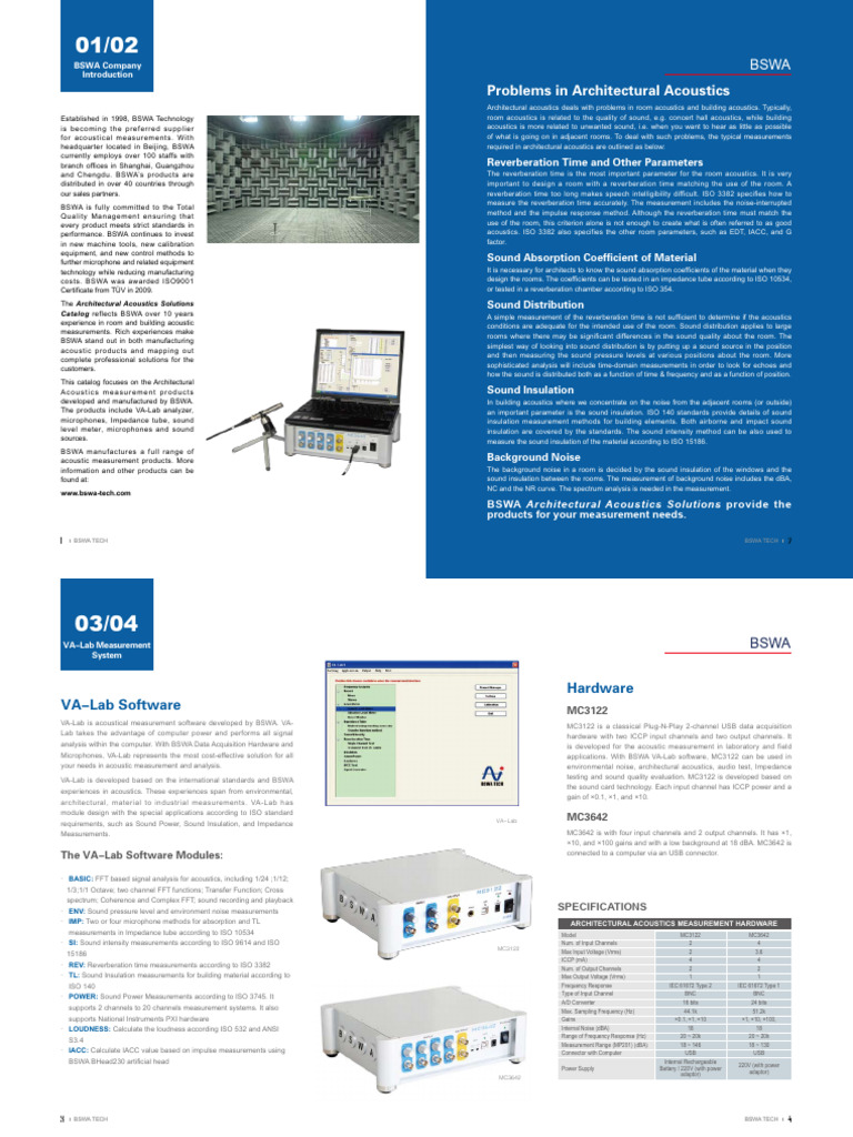 BSWA Architectural Acoustics Solutions | PDF | Microphone | Acoustics