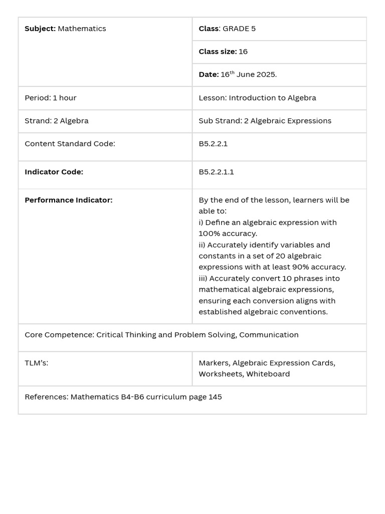 Grade 5 Introduction to Algebra Worksheet | PDF | Algebra | Variable ...