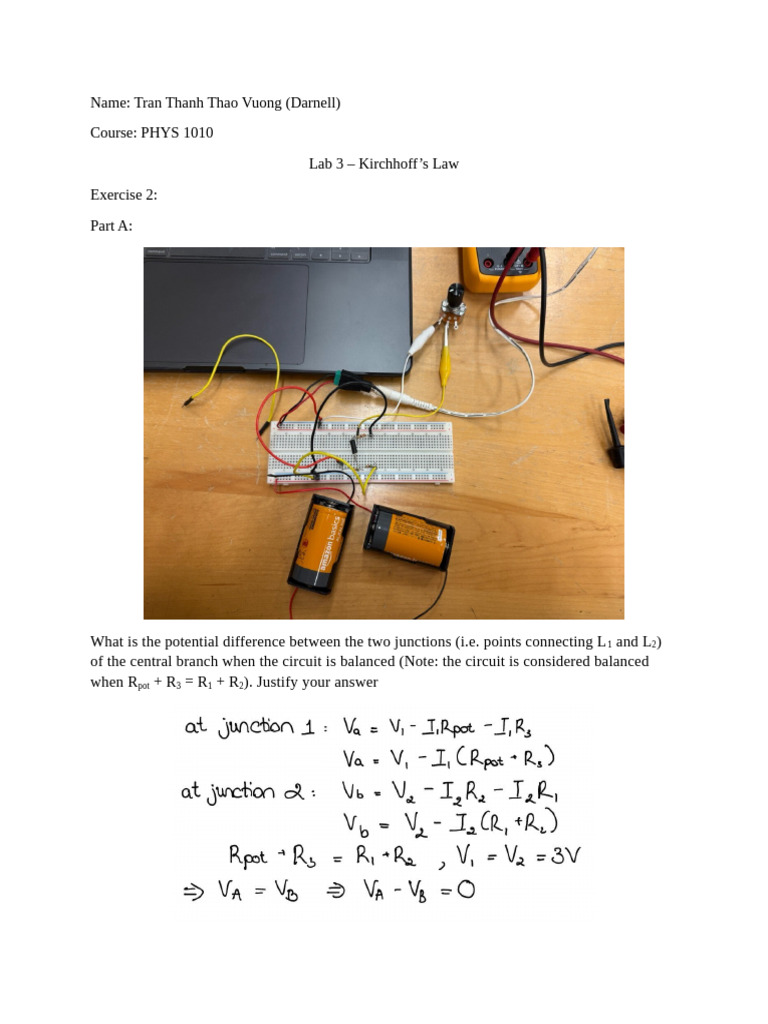Kirchhoff's Law Lab Analysis | PDF