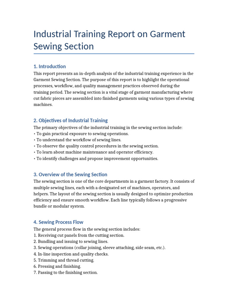Industrial Training Report Garment Sewing Section | PDF | Sewing | Seam ...
