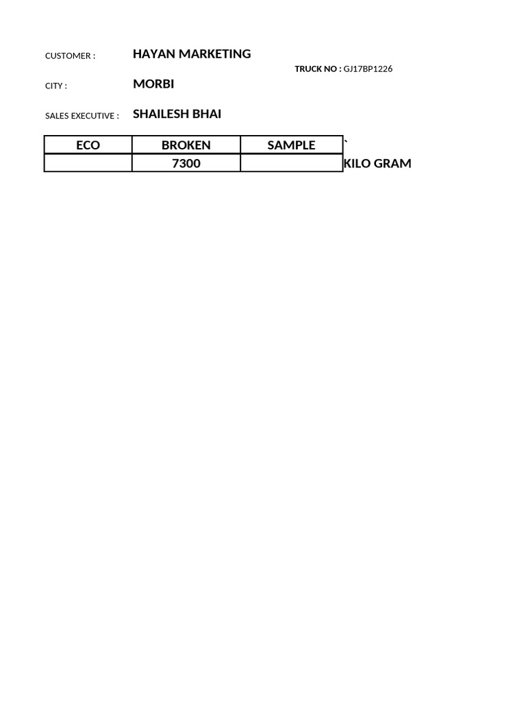 Hayan Marketing Truck Sample Details | PDF