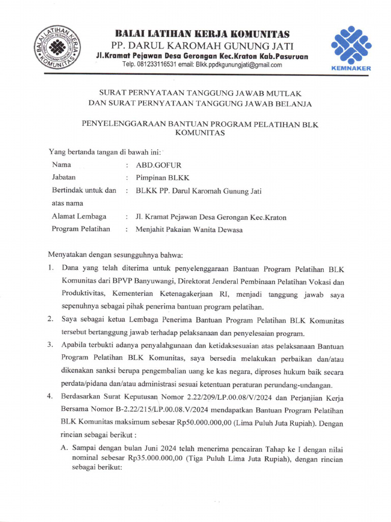 Surat Pernyataan SPTJM Dan SPTJB | PDF