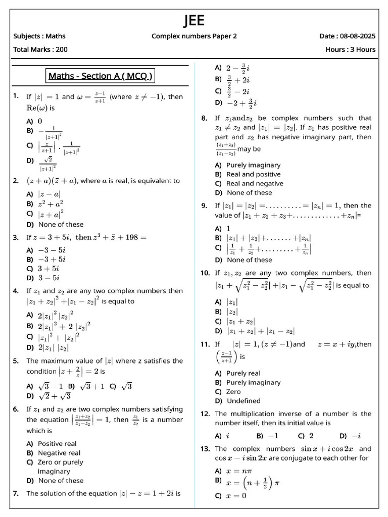 Complex JEE 2 Ques | PDF
