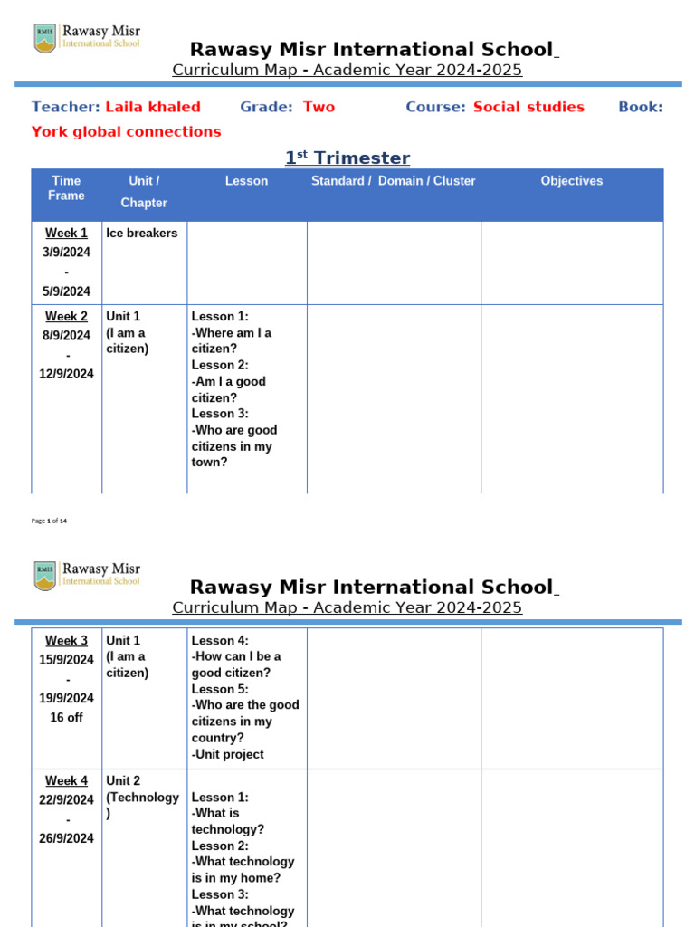 2024-2025 Social Studies Curriculum Map | PDF
