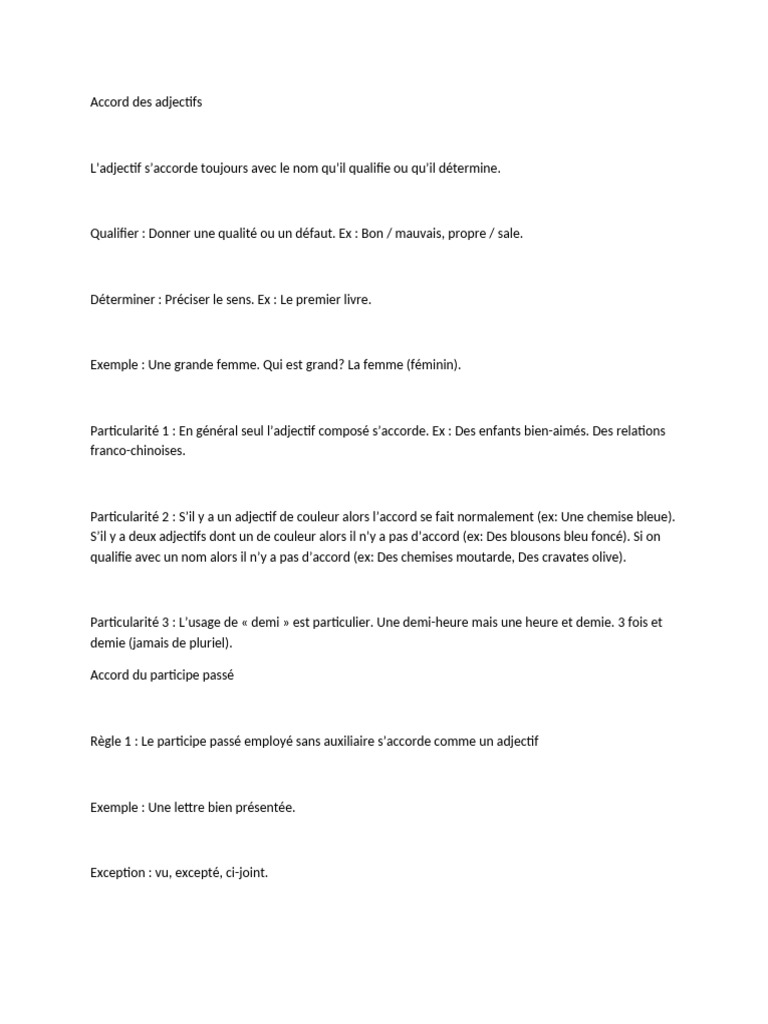 Accord des adjectifs et participes passés | PDF | Genre grammatical ...