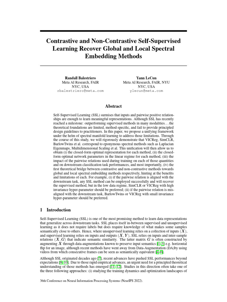 NeurIPS 2022 Contrastive and Non Contrastive Self Supervised Learning Recover Global and Local ...