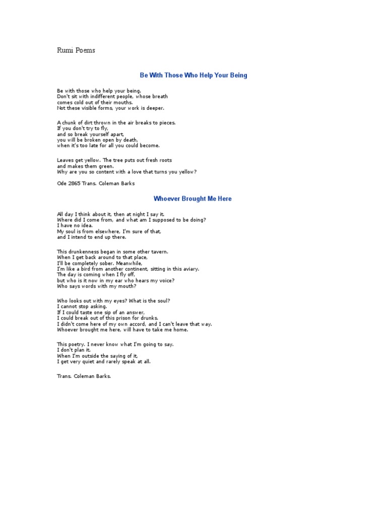 Rumi Poems: Be With Those Who Help Your Being | PDF | Religion And Belief