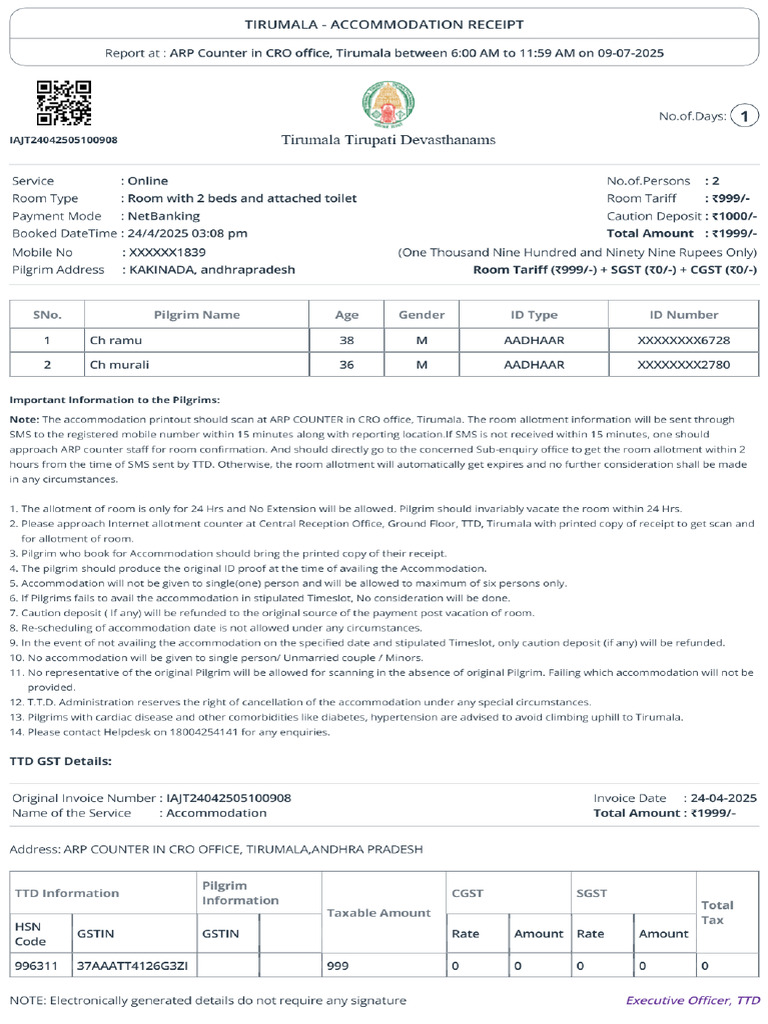 Accommodation Receipt | PDF