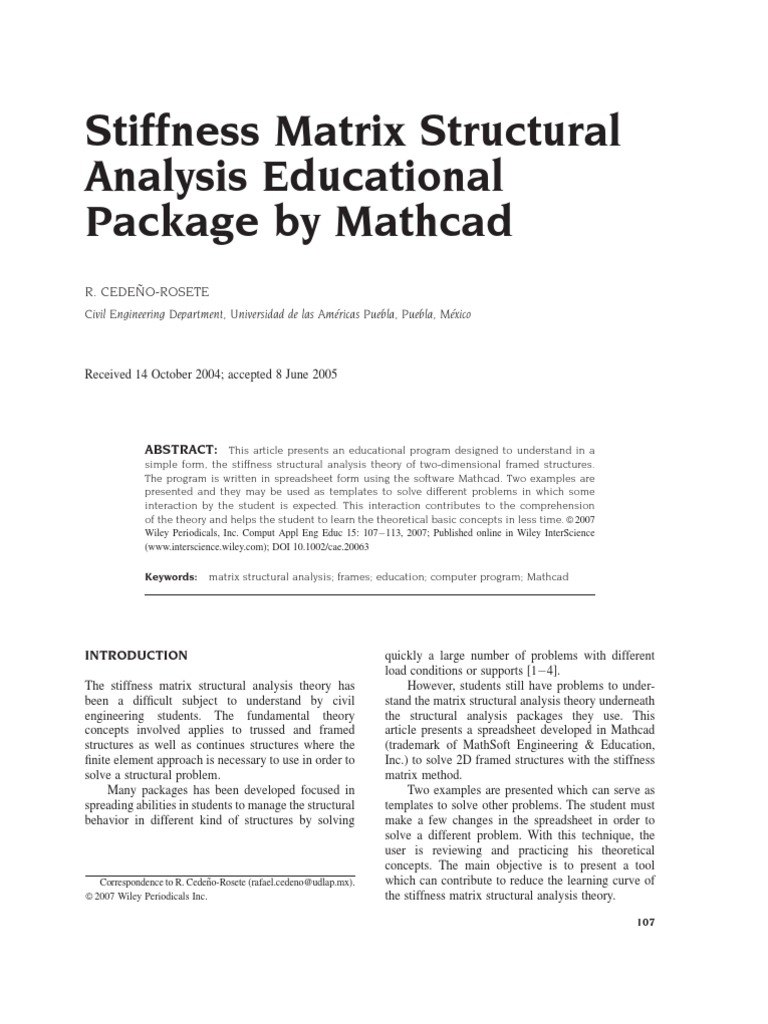 Stiffness Matrix Structural Alanysis Educational Package by Mathcad ...