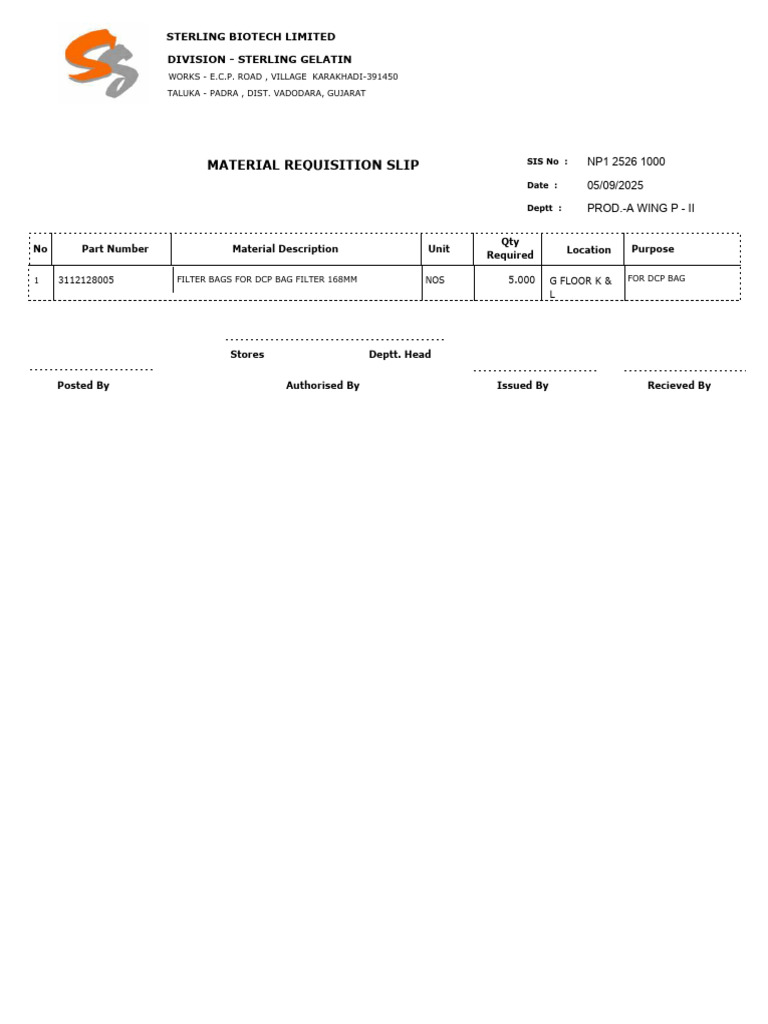 Online Mat Requisition Slip As On 05.09.25 | PDF
