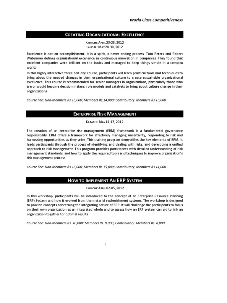 Reating Rganizational Xcellence: World Class Competitiveness | PDF ...