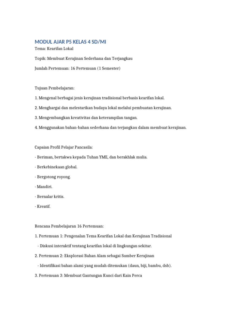 Modul Ajar P5 Kelas 4 | PDF
