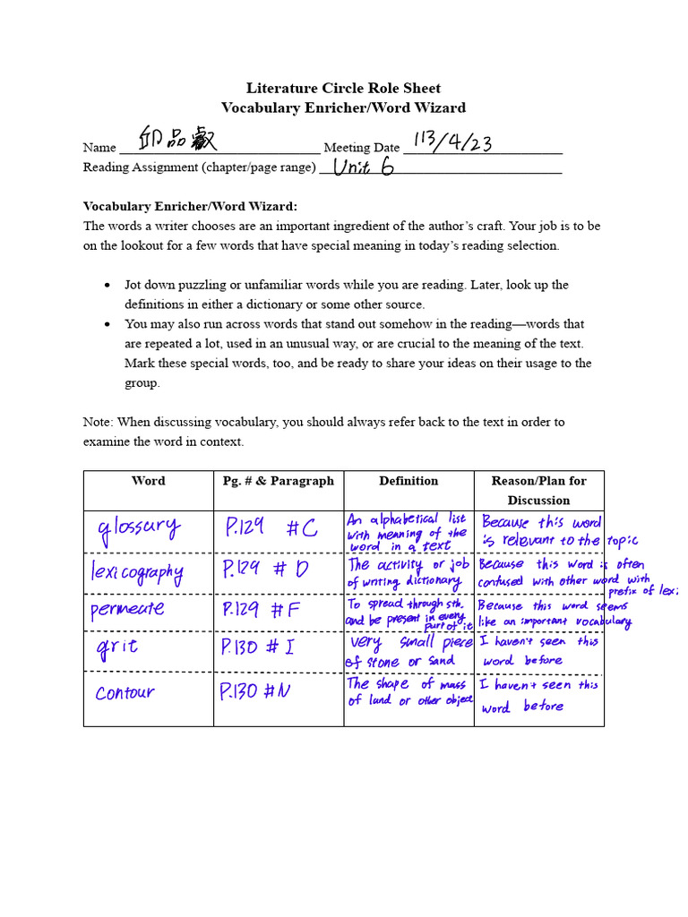 Literature Circle Role Sheets - All | PDF