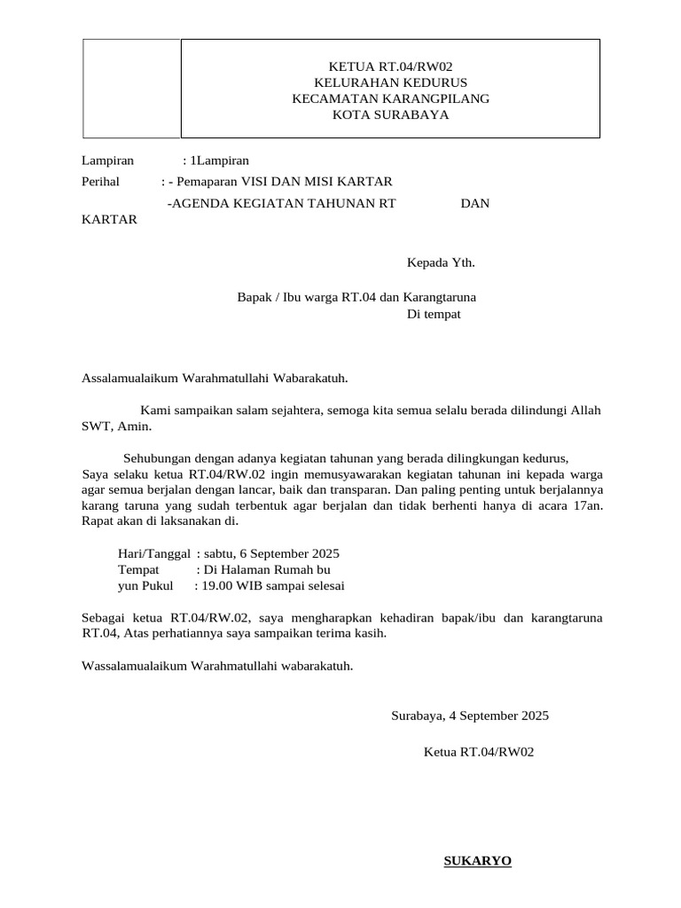 Undangan Rapat Rt 4 | PDF