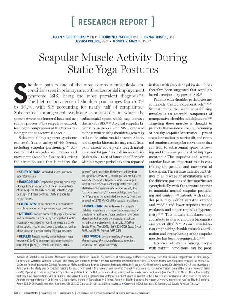 Chopp Hurley Et Al 2018 Scapular Muscle Activity During Static Yoga ...