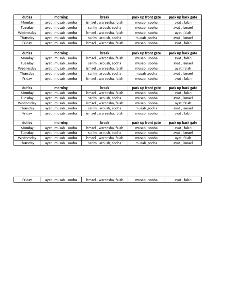 Prefect Timetable | PDF