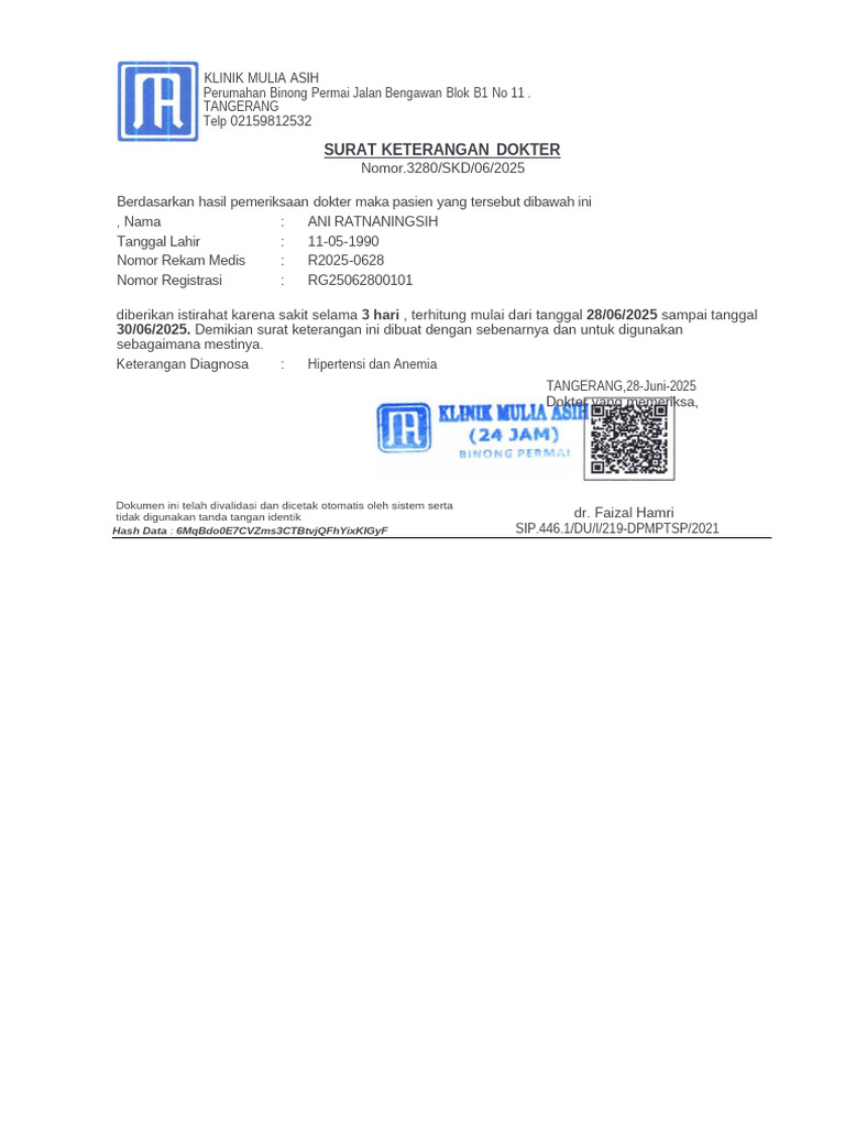 Surat Sakit Mulia Asih | PDF