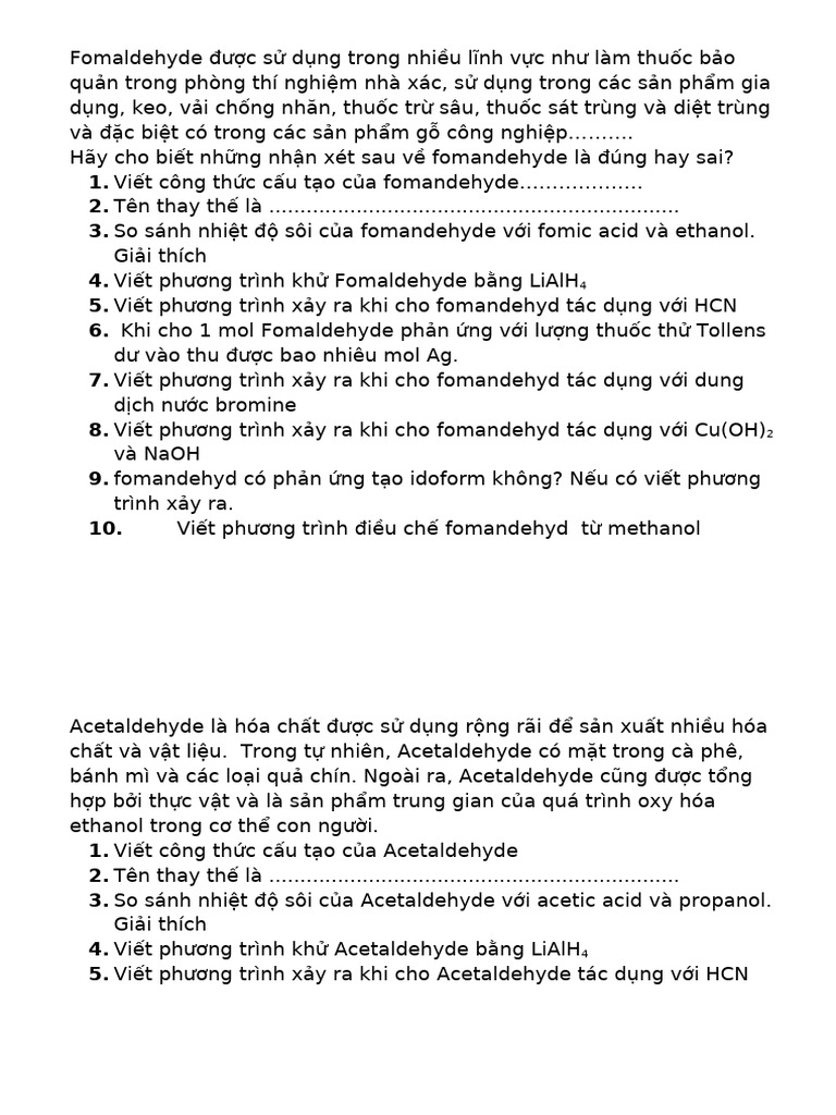 Bài Tâp HC Carbonyl Và Acid | PDF