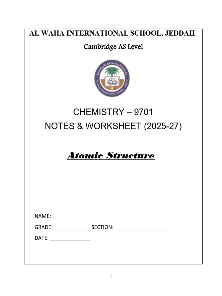 AS Level Chemistry Atomic Structure Notes | PDF